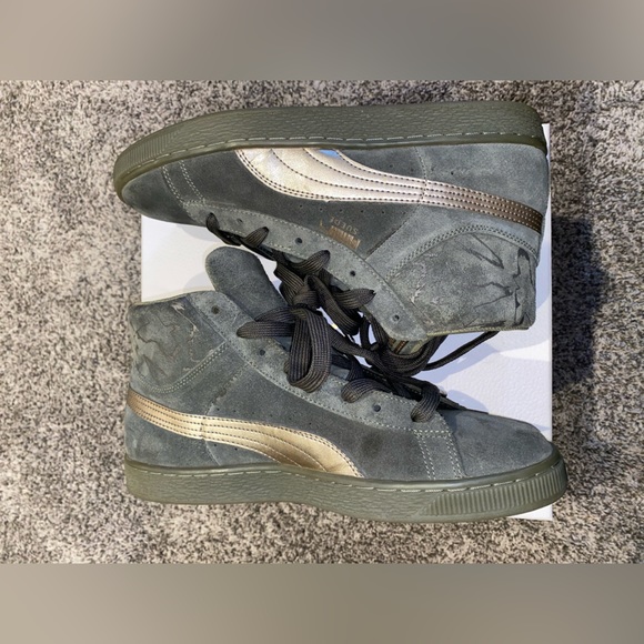Puma | Shoes | Olive Green And Rose Gold Suede High Top Pumas | Poshmark